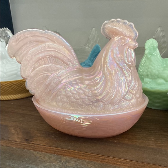 Fenton | Other | Iridescent Pink Rooster On A Nest Fenton Glass Vintage ...